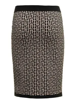 Balmain Monogram Wool Pencil Skirt