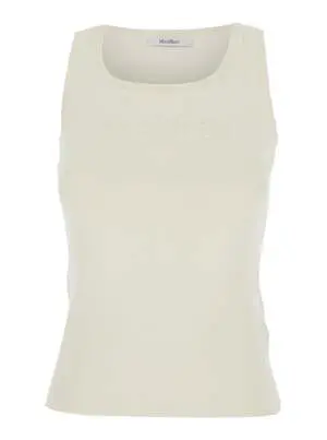 Max Mara Viscose Blend Sleeveless Top With Tonal Logo Embroidery