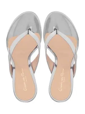 GIANVITO ROSSI Sofia Thong Metallic Leather Sandals - Silver