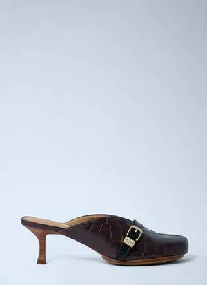 GANNI Sue Croc-embossed Heeled Mules - Brown