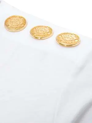 Balmain Crewneck T-shirt With Golden Buttons And Logo Print - Multicolor