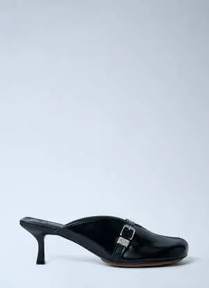GANNI Sue Heeled Mules With Side Logo Hardware - Black