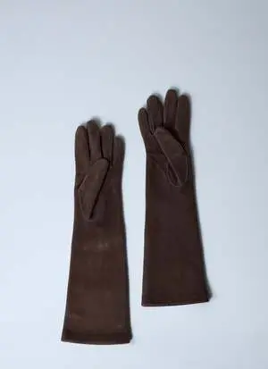 Max Mara Extended Length Suede Gloves - Brown