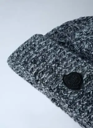 Moncler Wool-blend Beanie Hat With Logo Motif - Gray