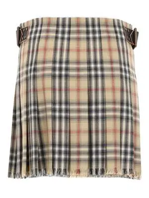 Burberry Kilt Skirt In Wool Check - Multicolor