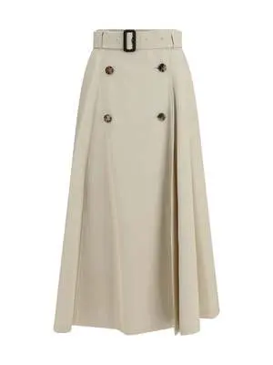 Burberry Midi Trench Skirt In Gabardine - Cream