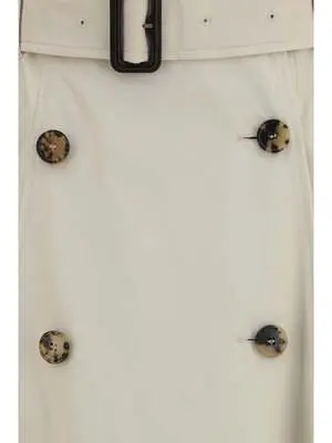 Burberry Midi Trench Skirt In Gabardine - Cream