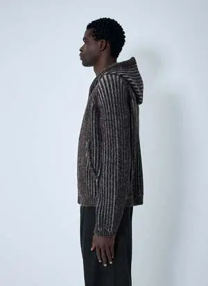 Our Legacy Wool Rib Knit Full Zip Hooded Sweatshirt