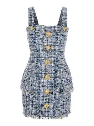 Balmain Tweed Bustier Dress With Frayed Details - Multicolor