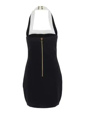 Balmain Black Viscose Blend Dress With Square Neckline And Decorative Buttons - Multicolor