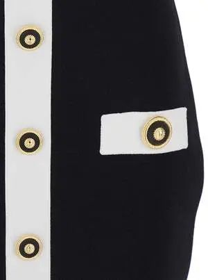 Balmain Black Viscose Blend Dress With Square Neckline And Decorative Buttons - Multicolor