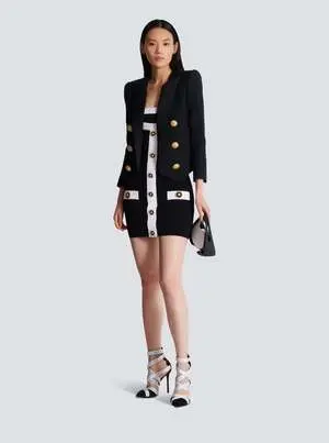 Balmain Black Viscose Blend Dress With Square Neckline And Decorative Buttons - Multicolor