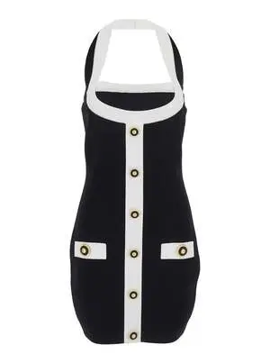 Balmain BALMAIN Black Viscose Blend Dress With Square Neckline And Decorative Buttons Multicolor