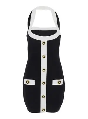 Balmain BALMAIN Black Viscose Blend Dress With Square Neckline And Decorative Buttons Multicolor