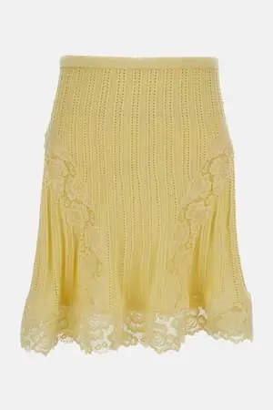 SELF-PORTRAIT SELF-PORTRAIT Pointelle Knit Mini Skirt With Lace Detailing Multicolor