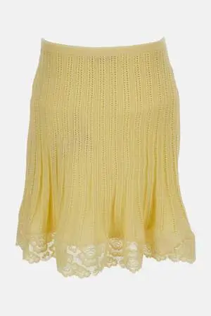 SELF-PORTRAIT Pointelle Knit Mini Skirt With Lace Detailing - Multicolor