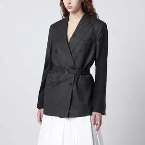 Prada Double-breasted Wool Jacket With Check Pattern - Gray