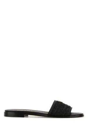 Prada Raffia Slip-on Sandals - Black
