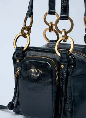 Prada Mini Dangle Leather Handbag - Black