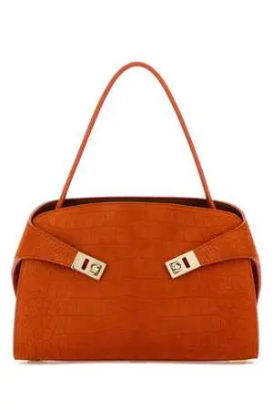 FERRAGAMO Salvatore Suede Medium Hug Soft Shoulder Bag - Orange