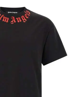 Palm Angels Neck Logo' T-shirt - Black