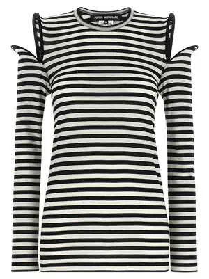 Junya Watanabe Striped Cotton T-shirt With Sculptural Shoulder Detail - Multicolor
