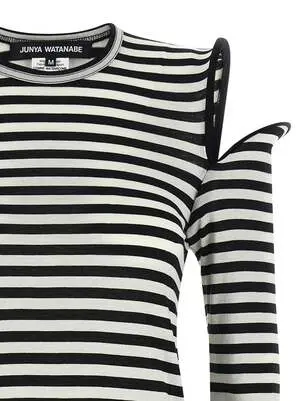 Junya Watanabe Striped Cotton T-shirt With Sculptural Shoulder Detail - Multicolor