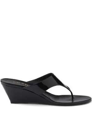 Prada Patent Leather Wedge Thong Sandals - Black