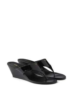 Prada Patent Leather Wedge Thong Sandals - Black