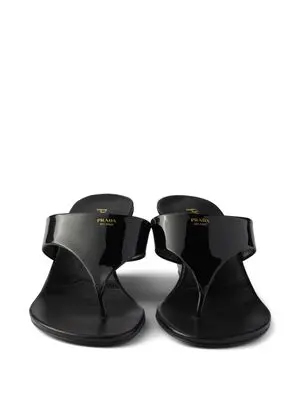 Prada Patent Leather Wedge Thong Sandals - Black