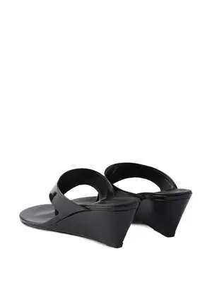 Prada Patent Leather Wedge Thong Sandals - Black