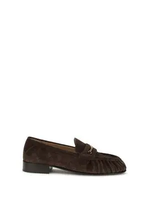 Valentino Garavani Suede Loafers With Gold Vlogo Signature Chain Detail - Brown