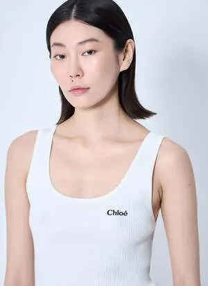 Chloé Logo Motif Jersey Tank Top - White