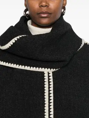 TOTEME Wool Blend Felted Whipstitch Trim Jacket With Attached Scarf - Multicolor