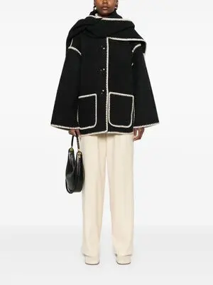 TOTEME Wool Blend Felted Whipstitch Trim Jacket With Attached Scarf - Multicolor