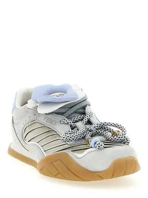 Fendi Wave Pulse Pleated Satin And Suede Sneakers - Gray