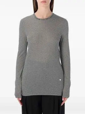 TOM FORD Long-sleeved Striped T-shirt With Tonal Tf Embroidered Logo - Black