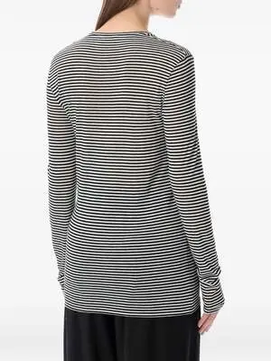 TOM FORD Long-sleeved Striped T-shirt With Tonal Tf Embroidered Logo - Black