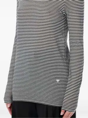 TOM FORD Long-sleeved Striped T-shirt With Tonal Tf Embroidered Logo - Black