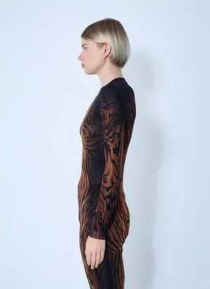 JEAN PAUL GAULTIER Long Sleeve Wood Print Mesh Top - Black