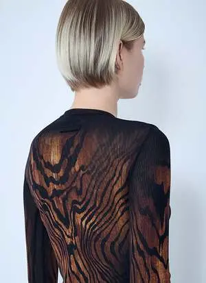 JEAN PAUL GAULTIER Long Sleeve Wood Print Mesh Top - Black