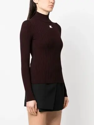 COURREGES Re-edition Rib Knit Mockneck Sweater - Red