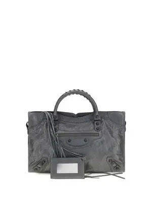 Balenciaga Balenciaga Le City Medium Handbag In Black Arena Lambskin Gray