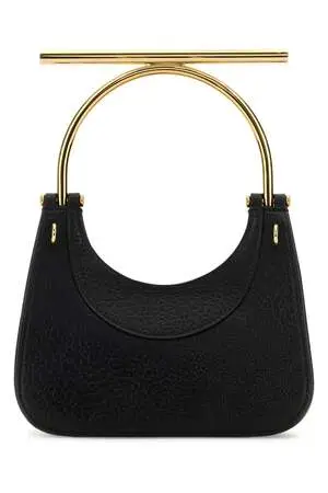 Alexander McQueen Leather Mini Handbag With Golden Metal Hoop Handle - Black