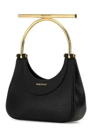 Alexander McQueen Leather Mini Handbag With Golden Metal Hoop Handle - Black