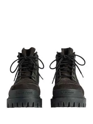 Balenciaga Combat Strike Lace-up Boots In Nubuck And Suede - Brown