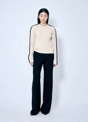 Sportmax Ribbed Fitted Crewneck Sweater With Contrast Stripe Detail - Multicolor