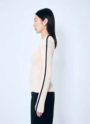 Sportmax Ribbed Fitted Crewneck Sweater With Contrast Stripe Detail - Multicolor