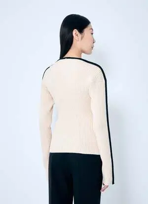 Sportmax Ribbed Fitted Crewneck Sweater With Contrast Stripe Detail - Multicolor