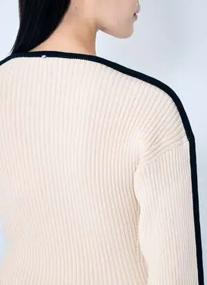 Sportmax Ribbed Fitted Crewneck Sweater With Contrast Stripe Detail - Multicolor